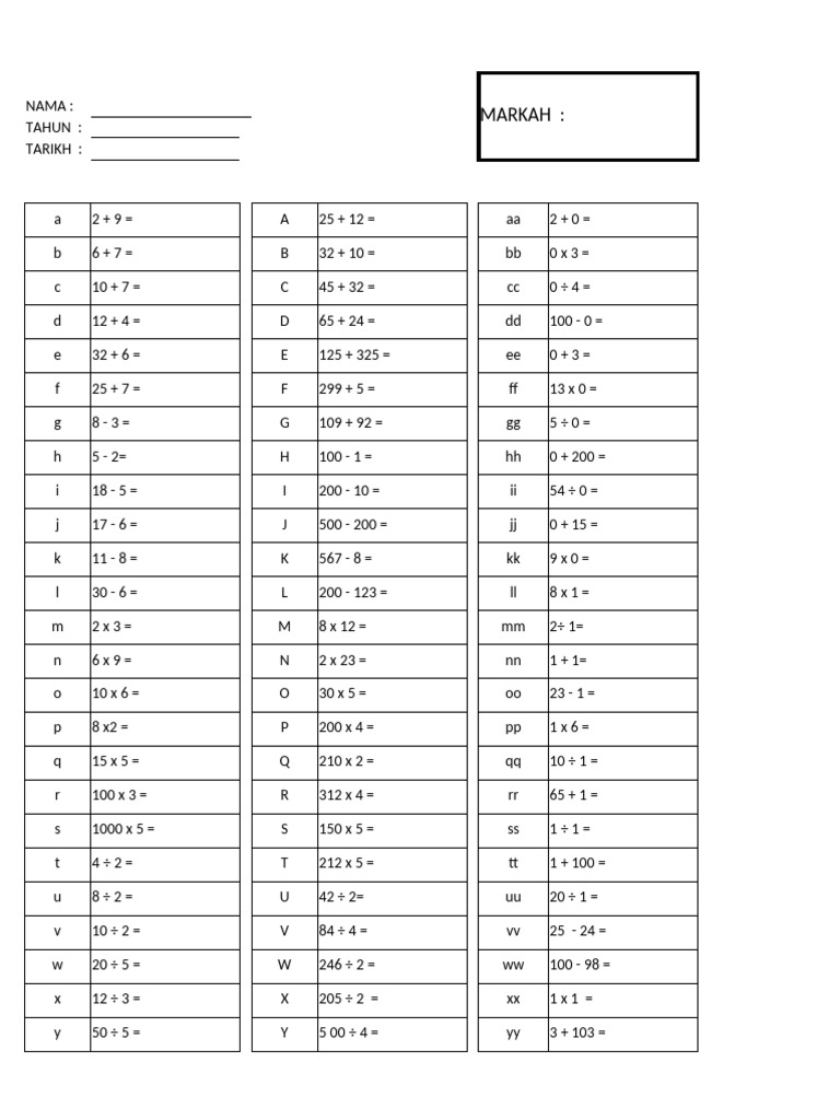 latih tubi math thn 3. hasif | PDF