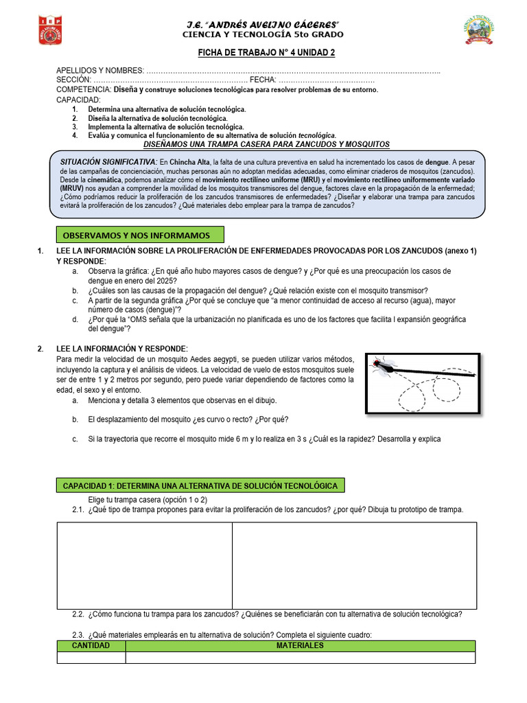 Ficha de Trabajo #4 Diseña Atrapa Zancudo | PDF