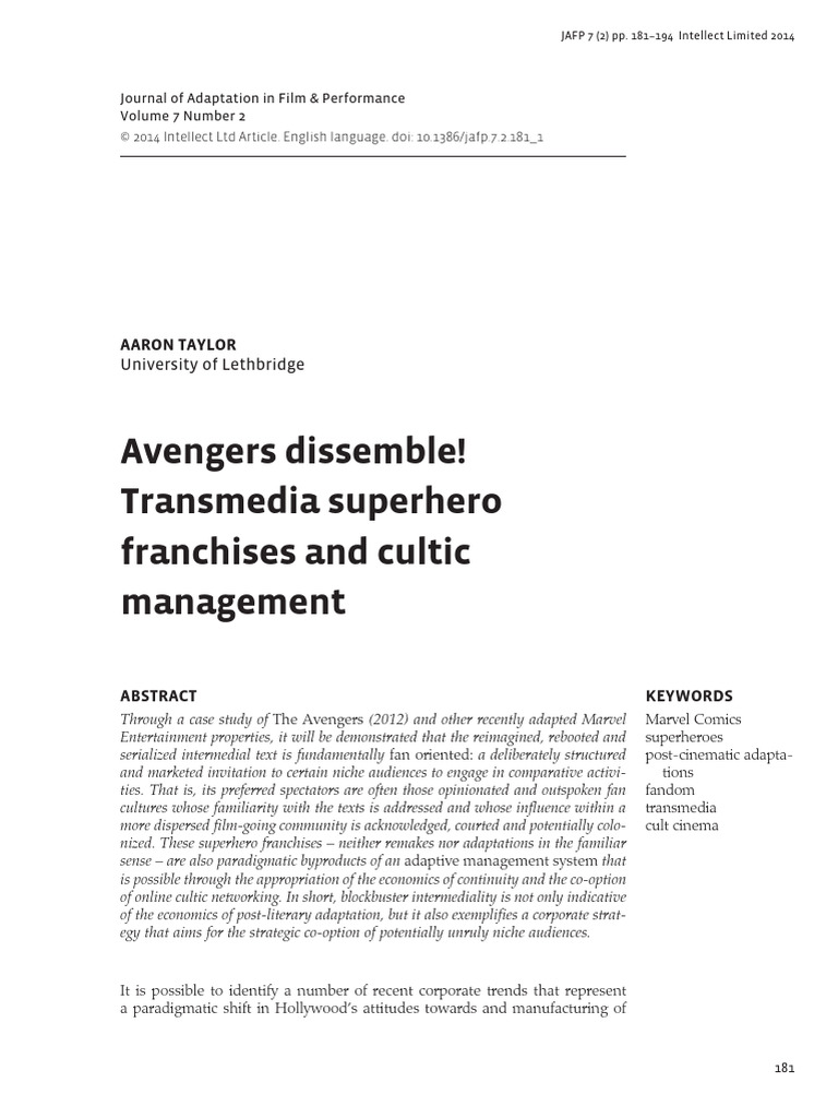 Core 1 - Avengers Dissemble! Transmedia Superhero Franchises and Cultic ...