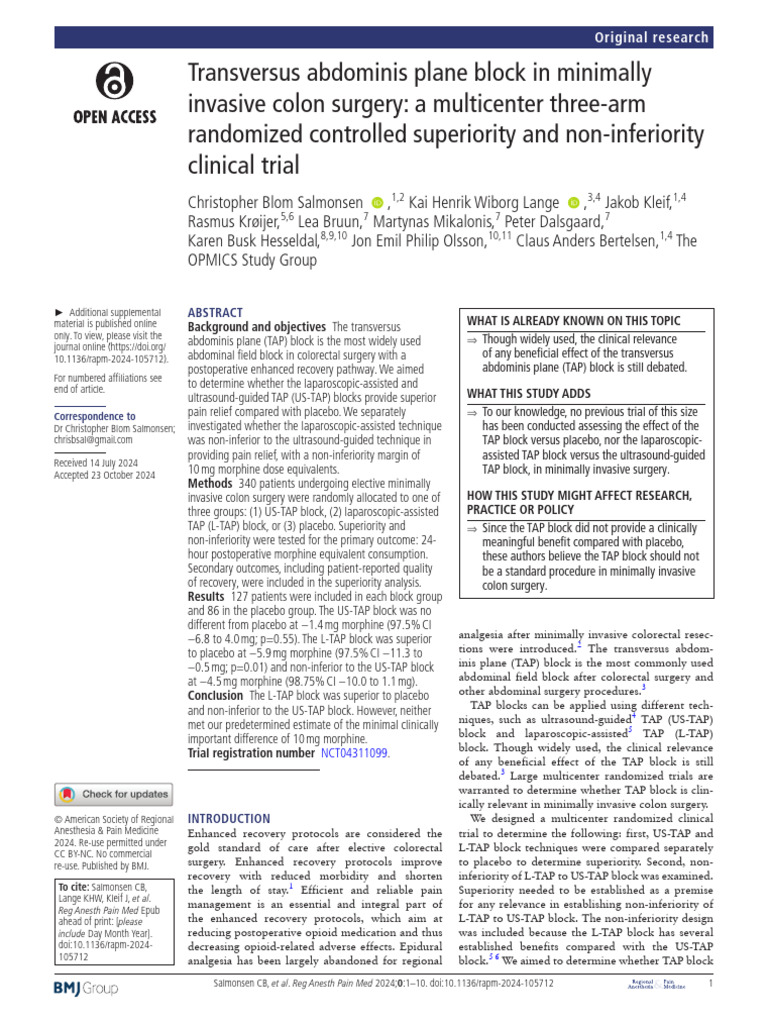 Transversus Abdominis Plane Block in Minimally Invasive Colon Surgery ...