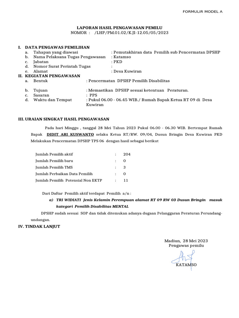 FORMULIR MODEL A 28 mei | PDF