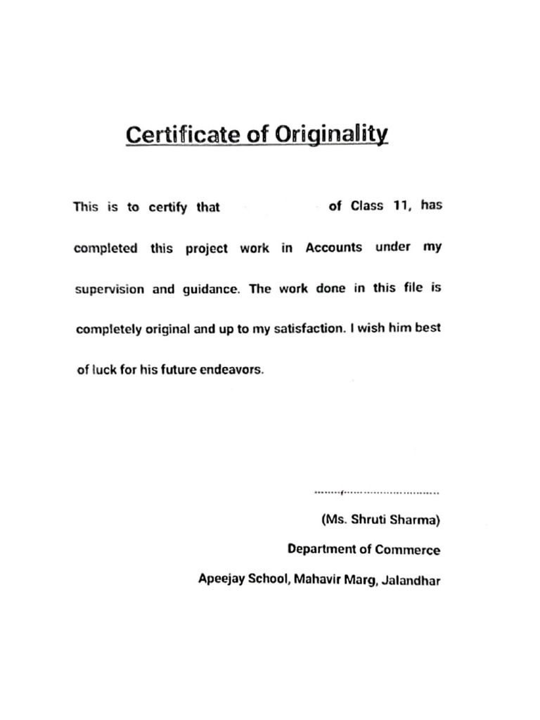 Certificate of Originality | PDF