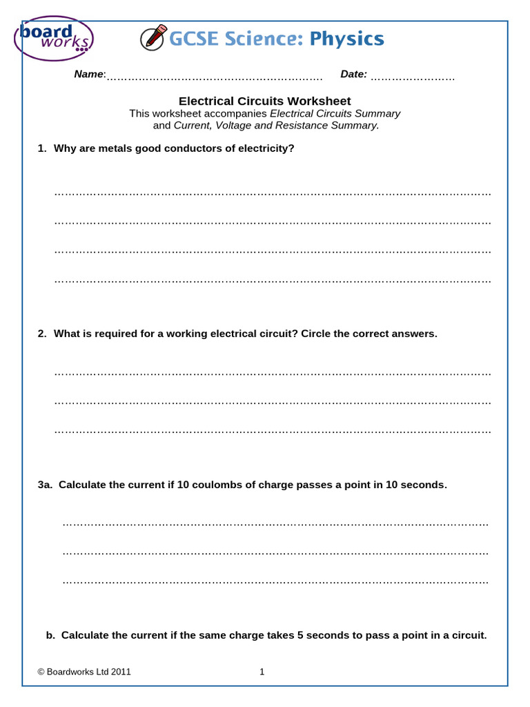 Electrical Circuits Worksheet-1452167425 | PDF | Electrical Network ...