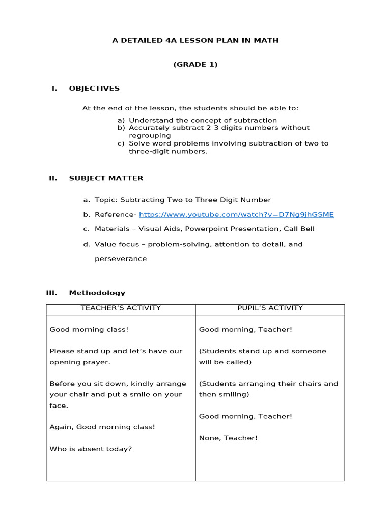 A Detailed 4a Lesson Plan in Math | PDF | Teachers | Lesson Plan