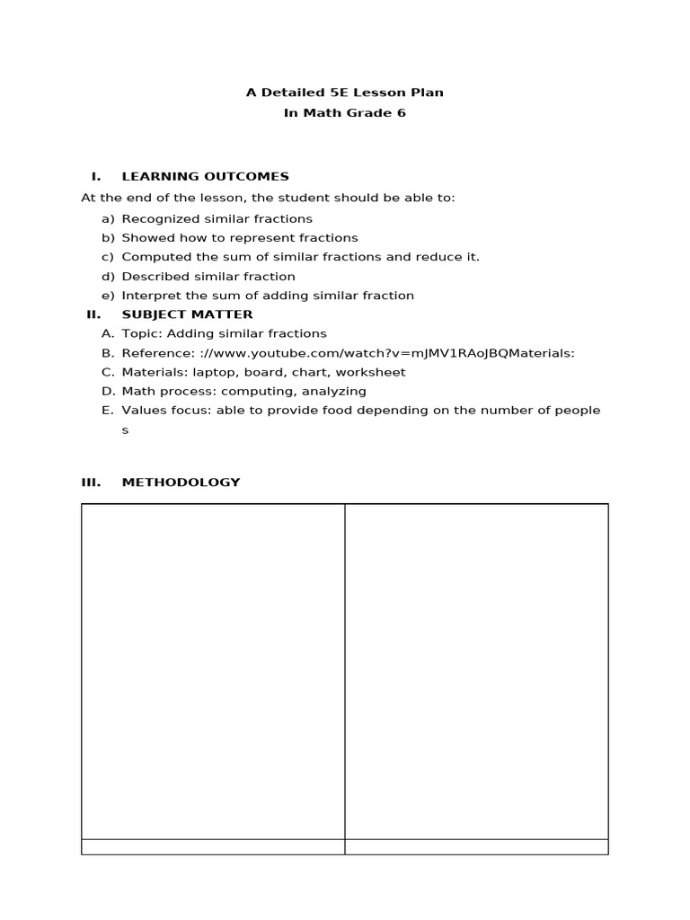 A Detailed 5E Lesson Plan | PDF | Arithmetic | Mathematics
