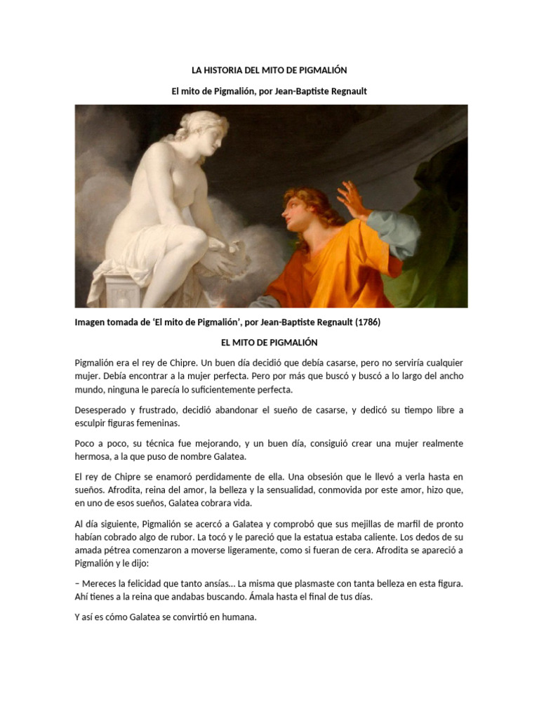 El Mito de Pigmalión y Galatea | PDF