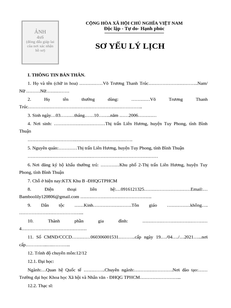 Mau So Yeu Ly Lich | PDF