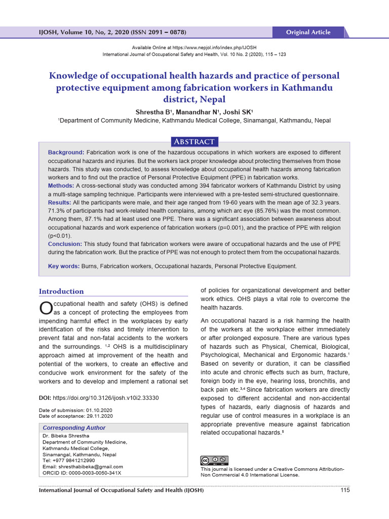 Knowledge of Occupational Health Hazards | PDF | Personal Protective ...