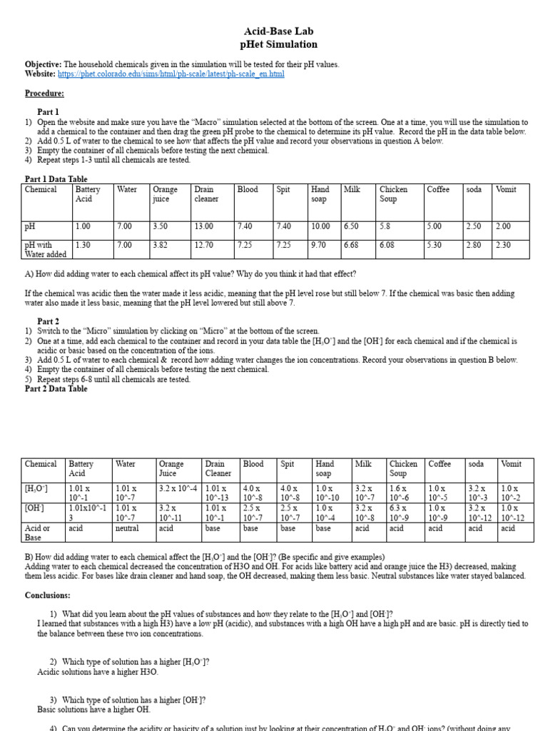 Copy of Acid-Base_lab-pHet simulation | PDF | Ph | Acid