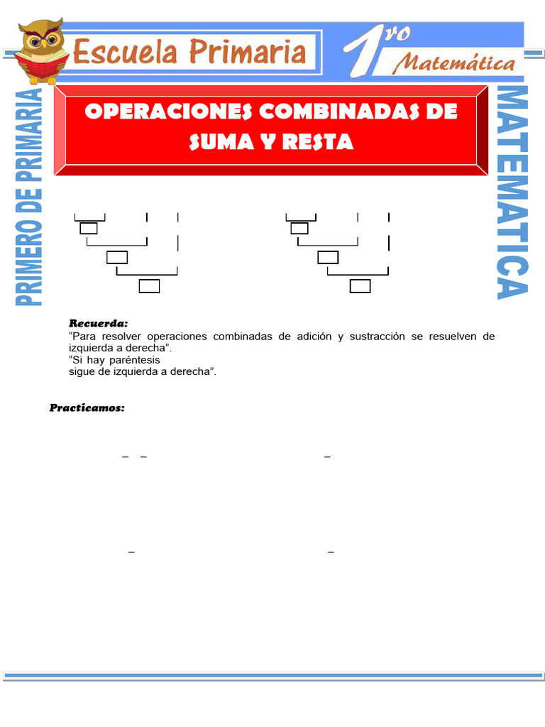 Operaciones Combinadas de Suma y Resta para Primero de Primaria | PDF