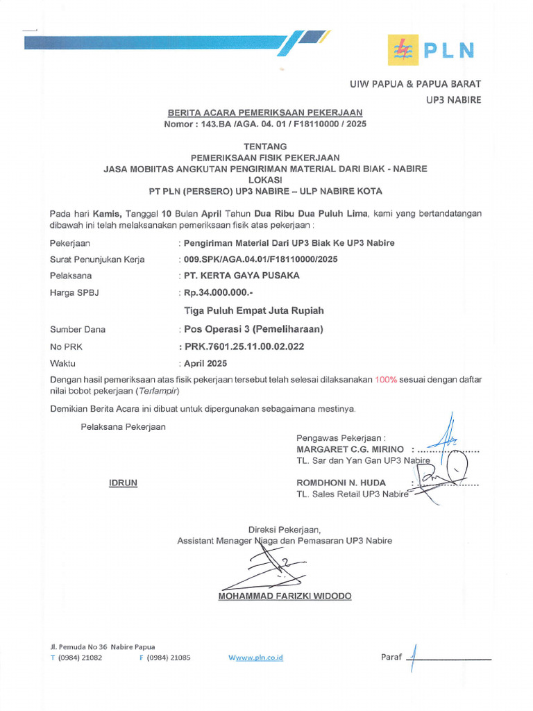 Bapp - Pengiriman Material Trafo Biak - NBX | PDF