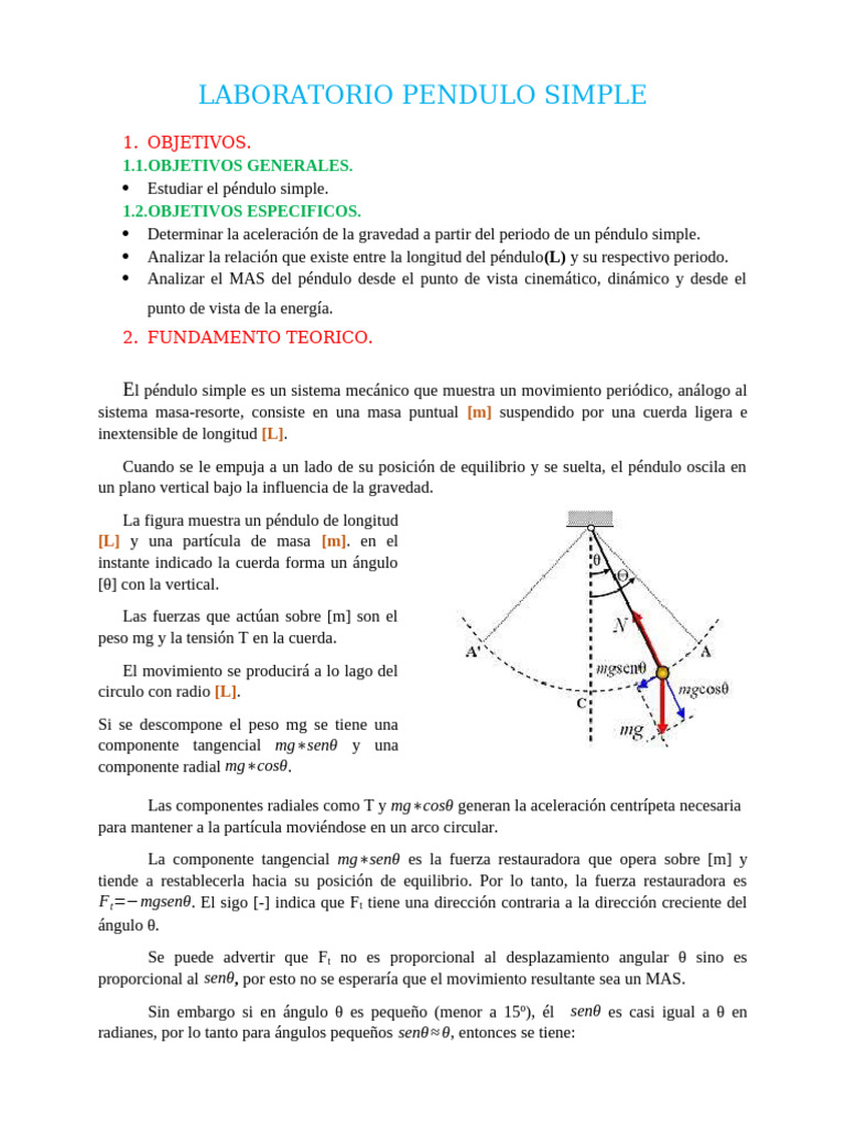 Laboratorio Pendulo Simple | PDF | Péndulo | Mecánica