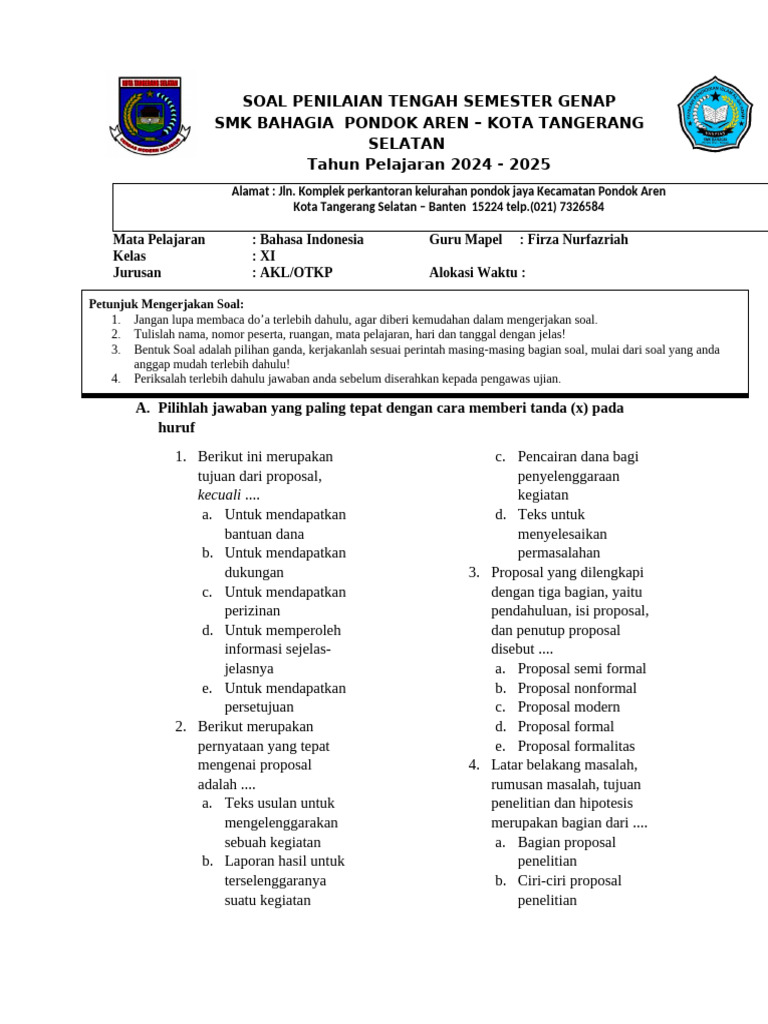 Soal Penilaian Tengah Semester Genap 11 | PDF