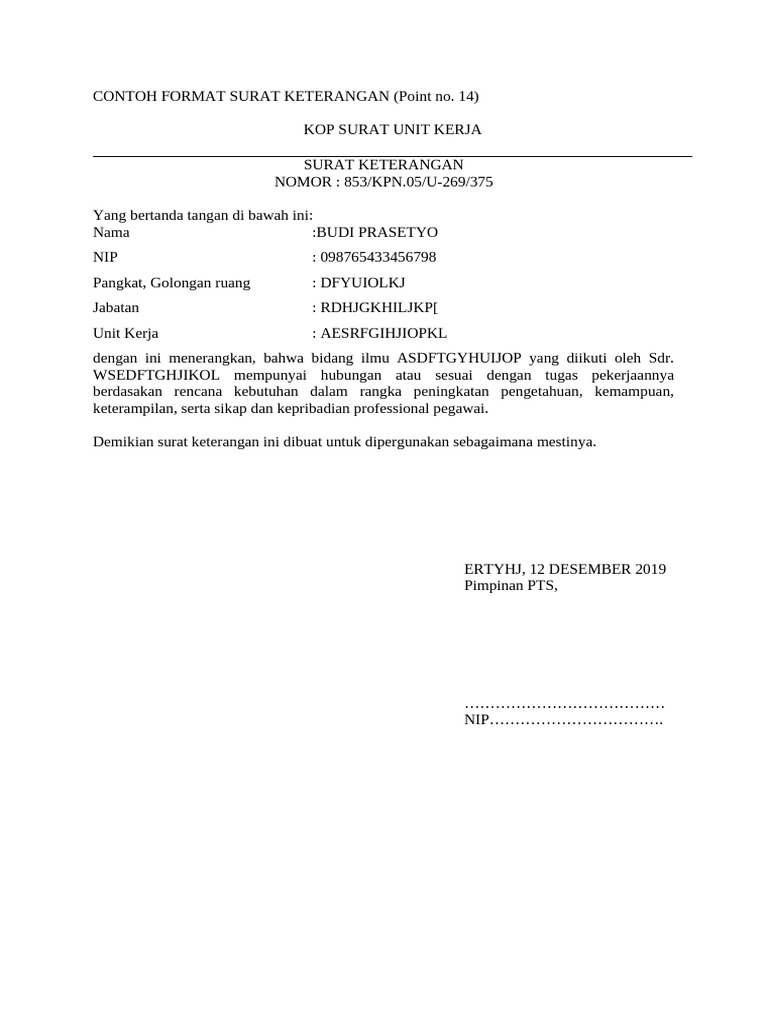 Contoh Surat Keterangan Resmi | PDF