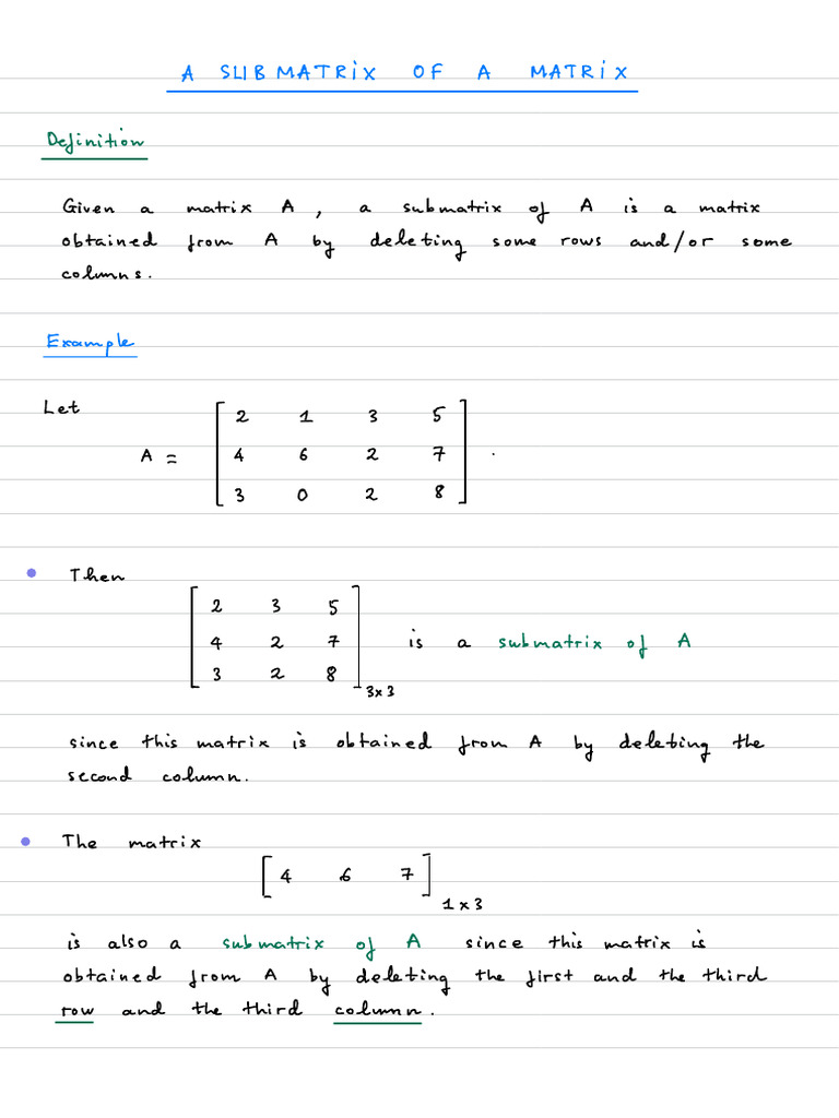 What Is A Submatrix of A Matrix 2 | PDF | Matrix (Mathematics) | Linear Algebra