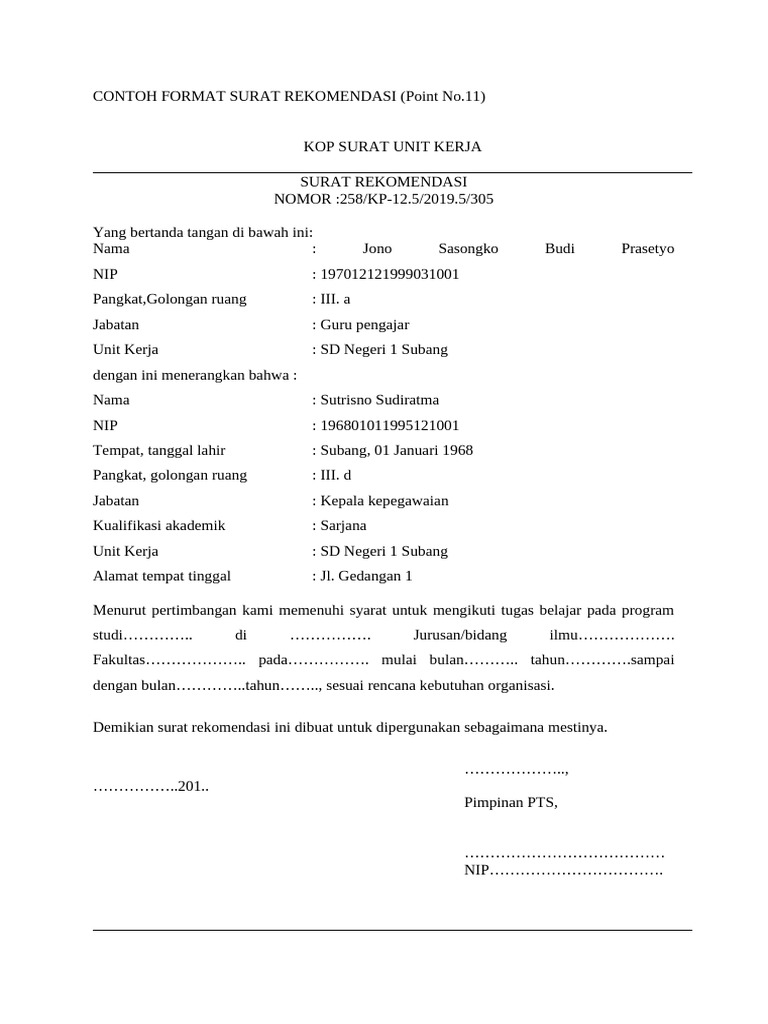 Format Surat Rekomendasi Resmi | PDF