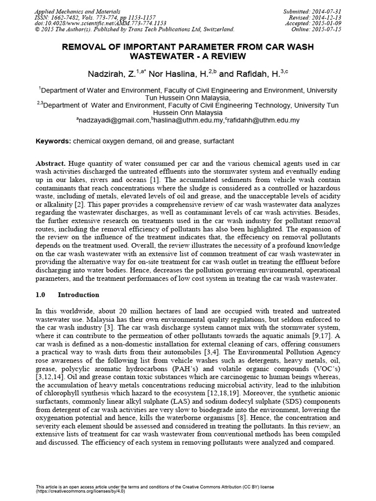 Removal of Important Parameter From Car Wash Wastewater - A Review ...