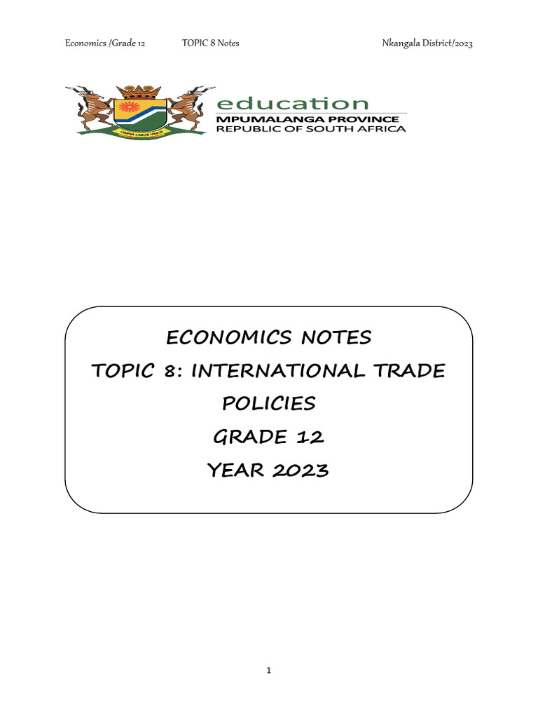Topic 8 Grade 12 Notes International Trade Policies 2023 | PDF ...