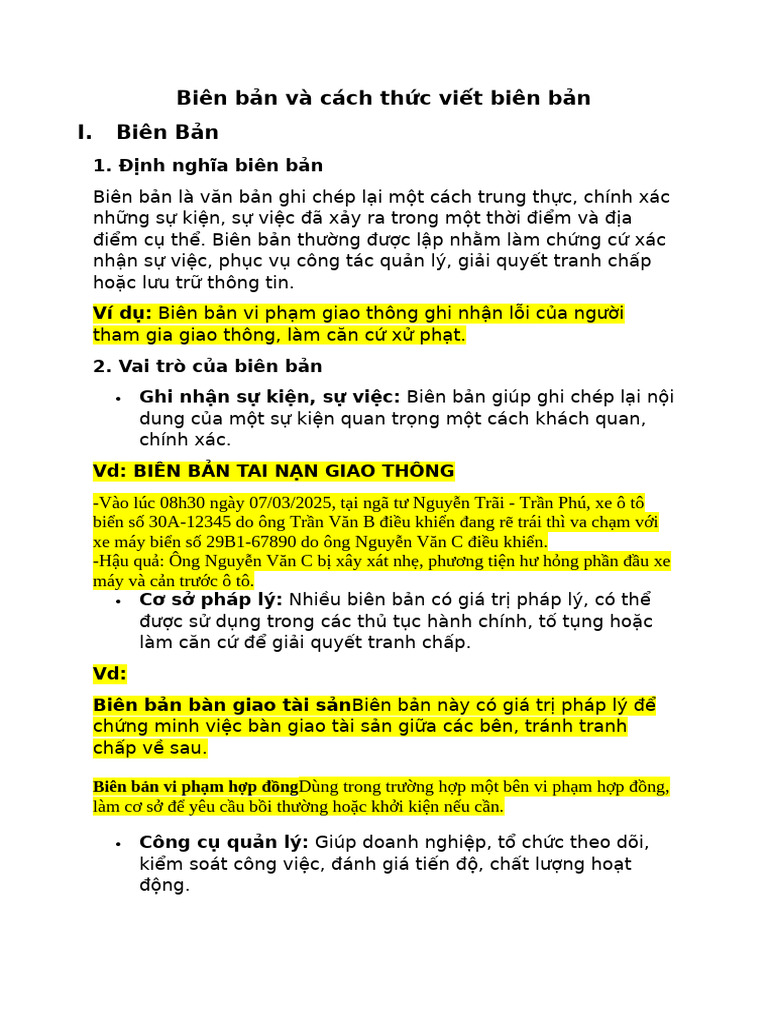 Biên bản và cách thức viết biên bản | PDF