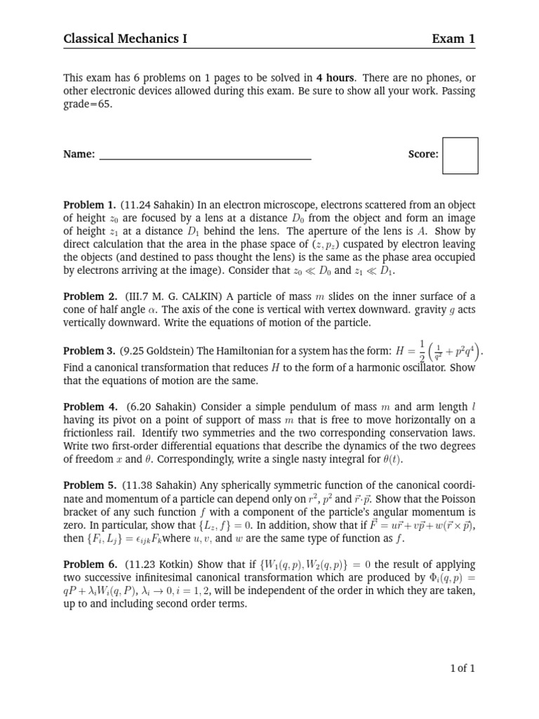 MEC Exam 1 | PDF | Equations Of Motion | Electron