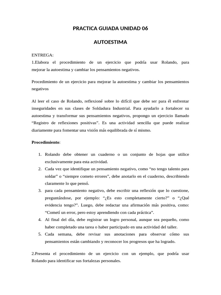 Practica Guiada Unidad 06 | PDF | Autoestima | Pensamiento