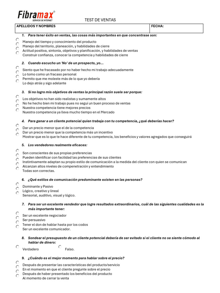 Test Ventas | PDF | Cliente | Planificación