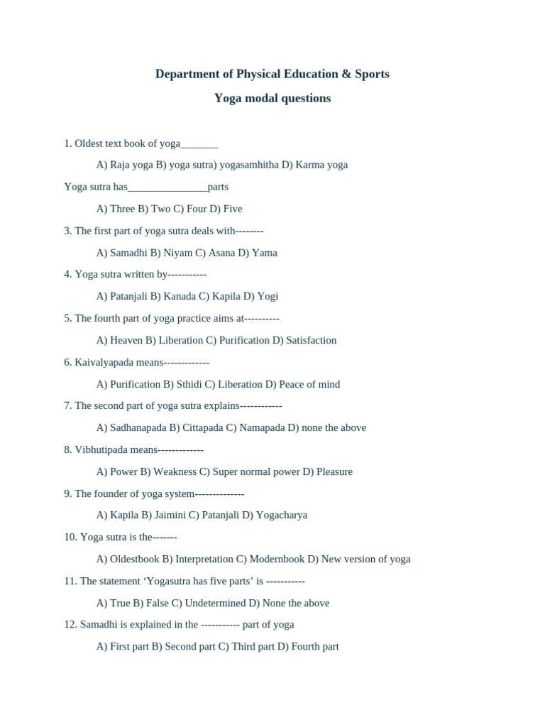 Yoga Quiz Questions | PDF | Yoga | Meditation