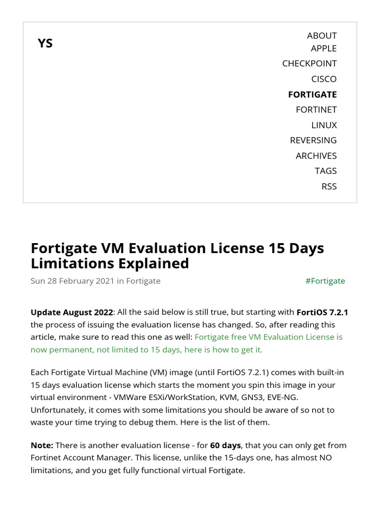 Fortigate VM Evaluation License 15 Days Limitations Explained | PDF | Virtual Machine ...