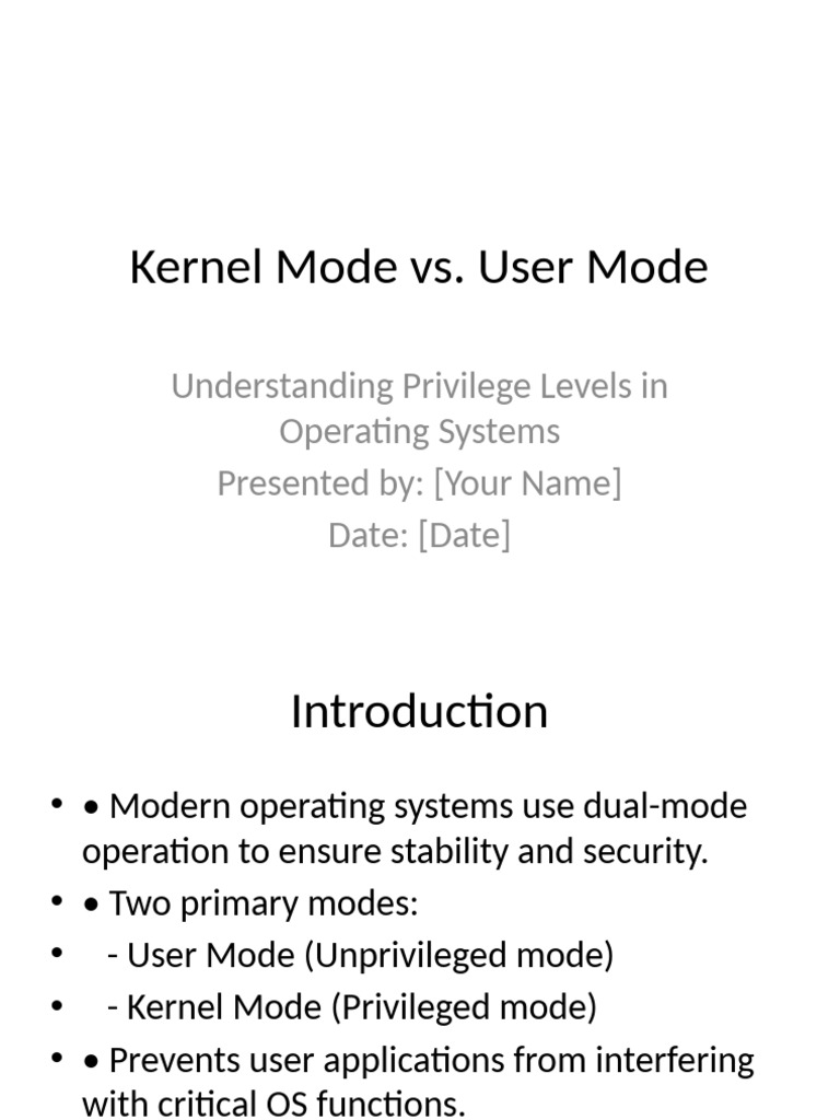Kernel Vs User Mode Template | PDF