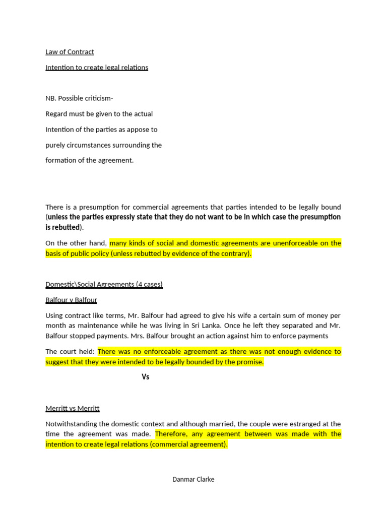 Lect. 2.2 Intention To Create Legal Relations | PDF | Common Law | Justice
