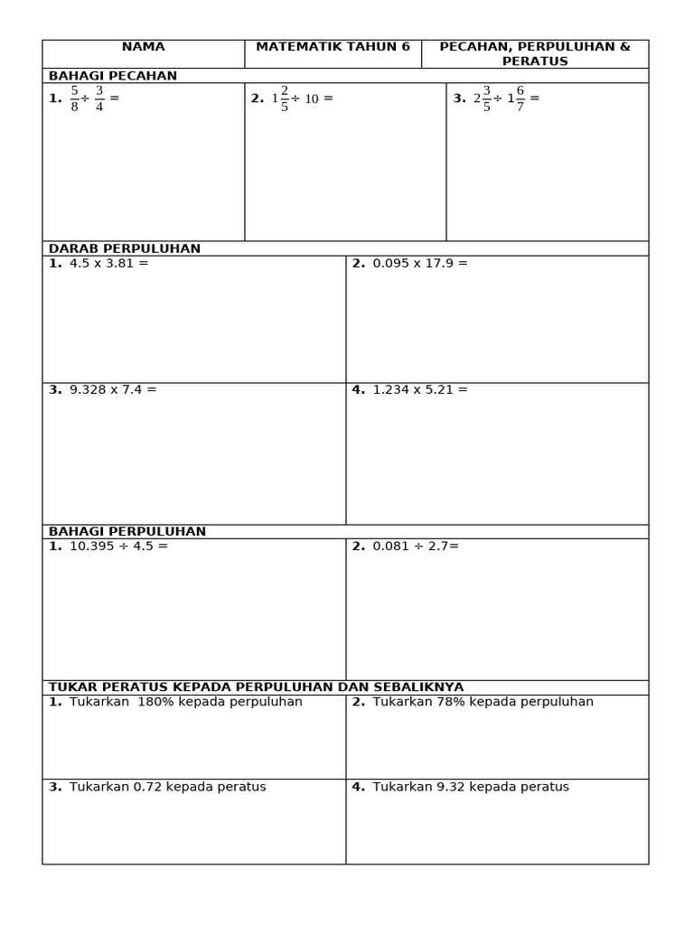 Latihan MT THN 6 | PDF