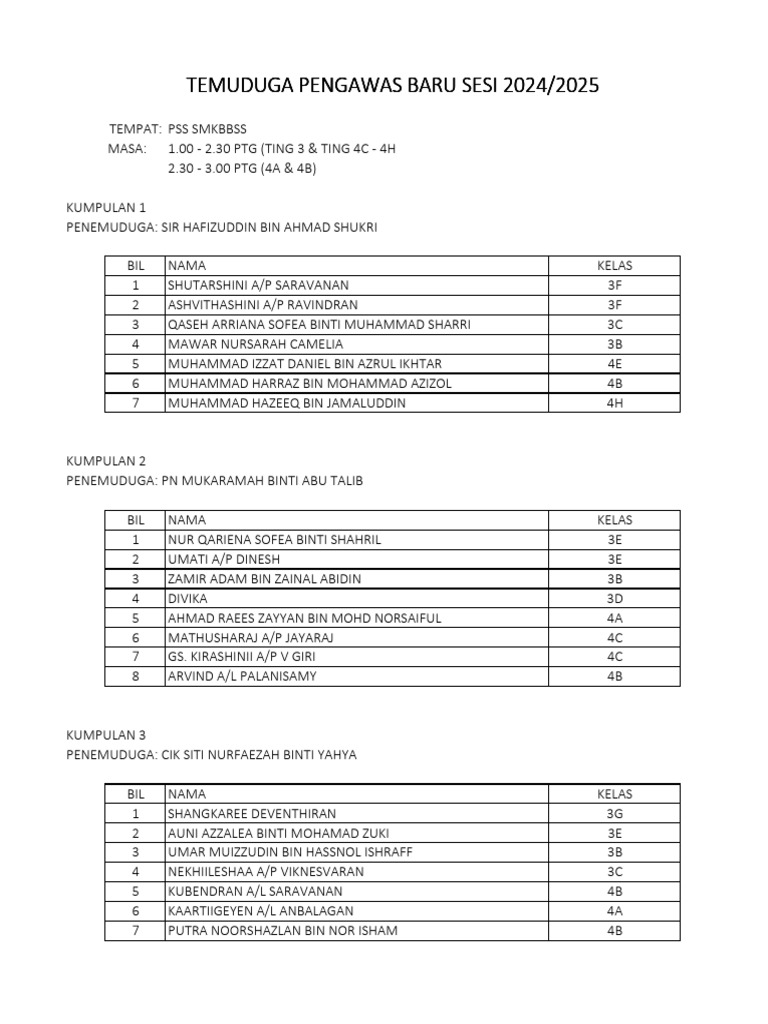 Jadual Temuduga Pengawas Sesi 2024 | PDF