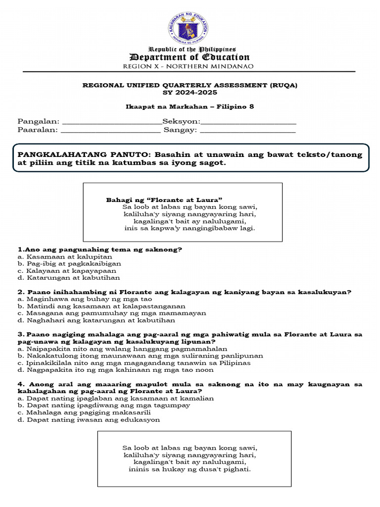 FILIPINO-8 - 4th - QUARTER - RUQA | PDF