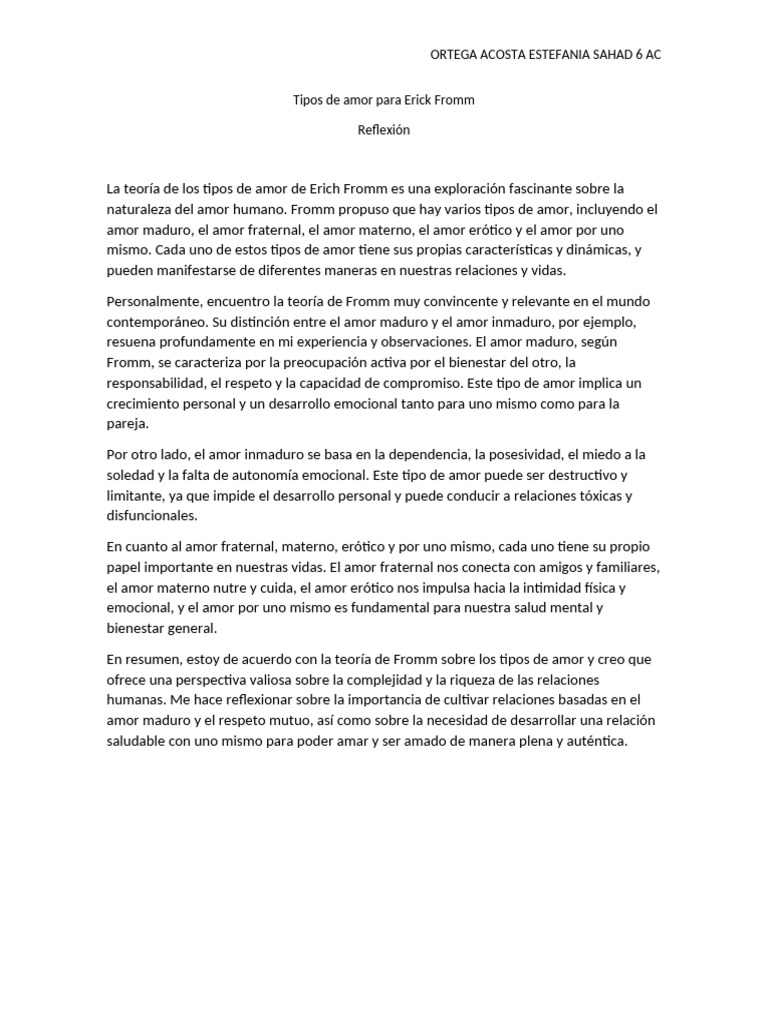 Tipos de Amor para Erick Fromm | PDF