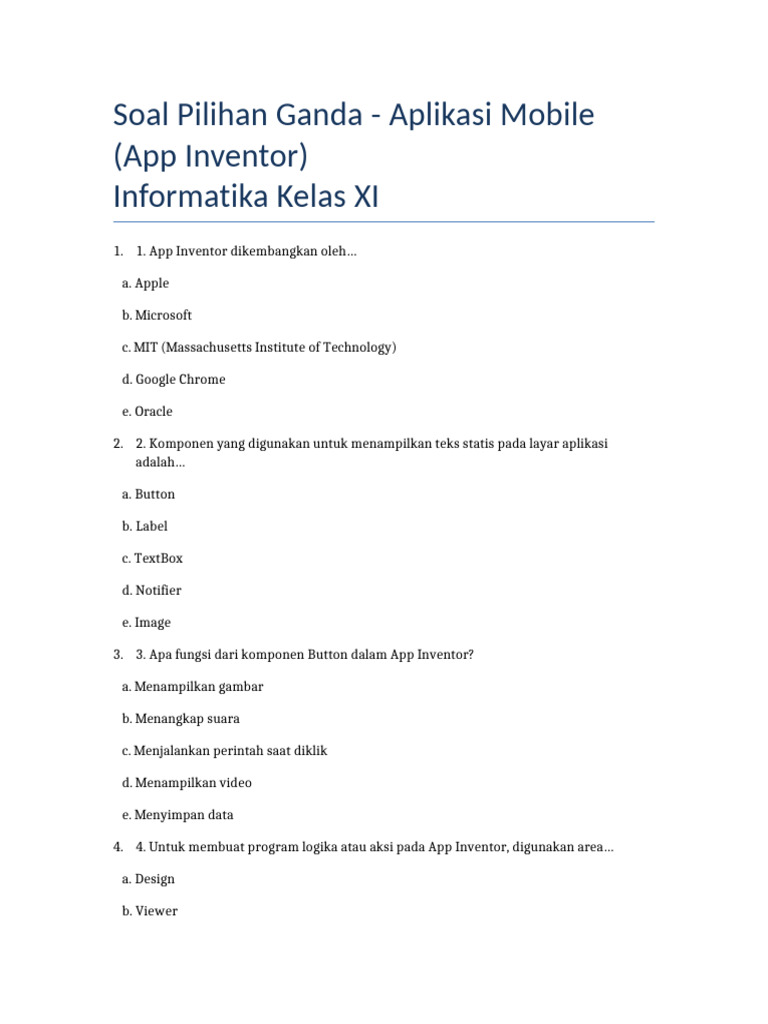 Soal App Inventor Kelas XI | PDF