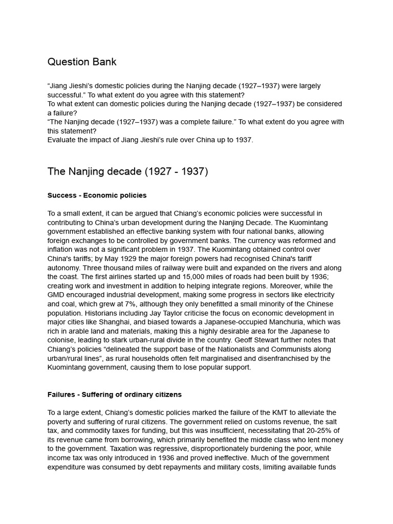 IB History Revision | PDF | Chiang Kai Shek | Taxes