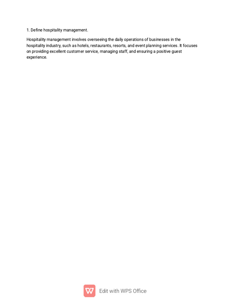 Definition of Hospitality Management | PDF