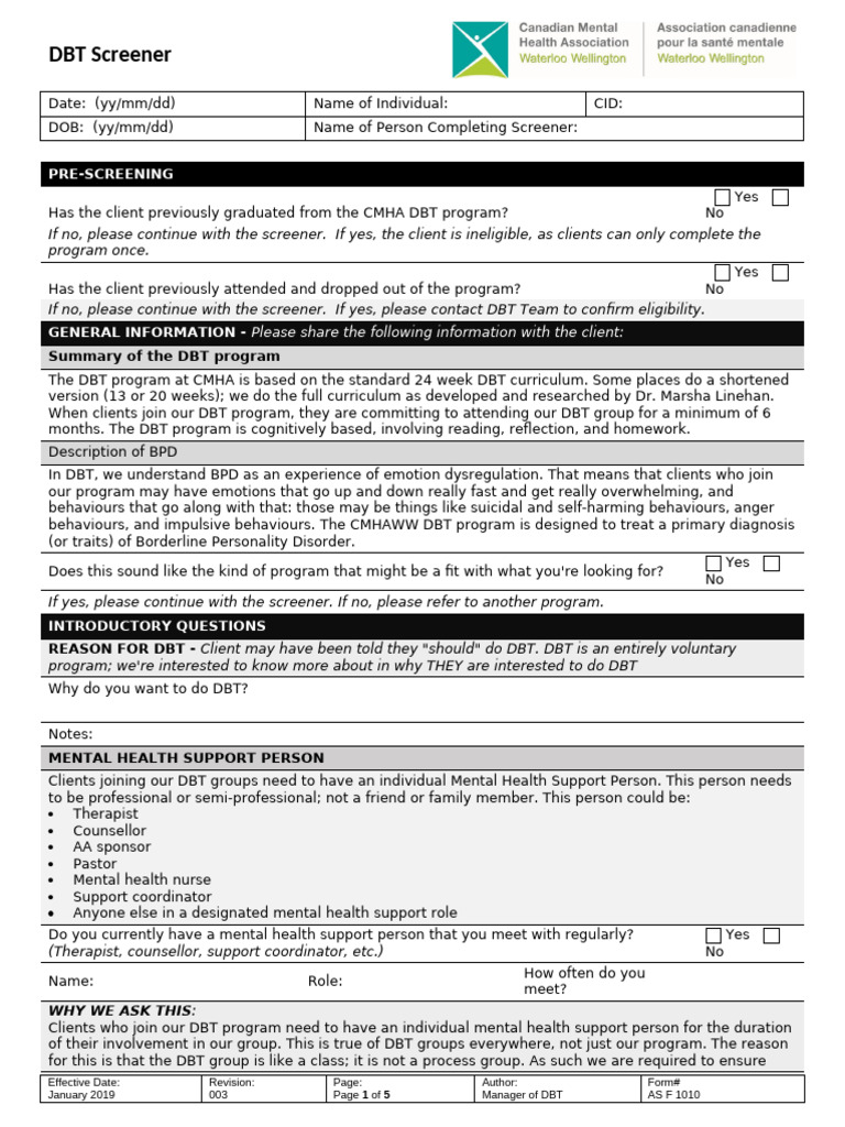 AS F 1010 DBT Screener v20231204 | PDF | Dialectical Behavior Therapy ...