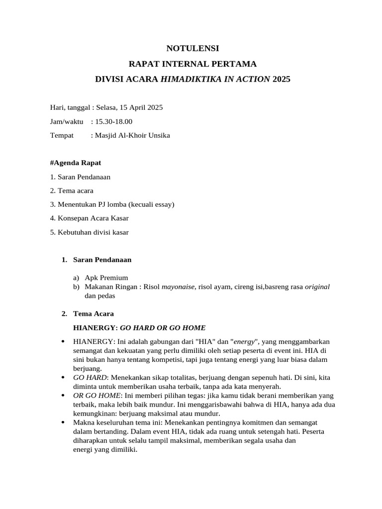 Notulensi Rapat Internal Devisi Acara 1 | PDF