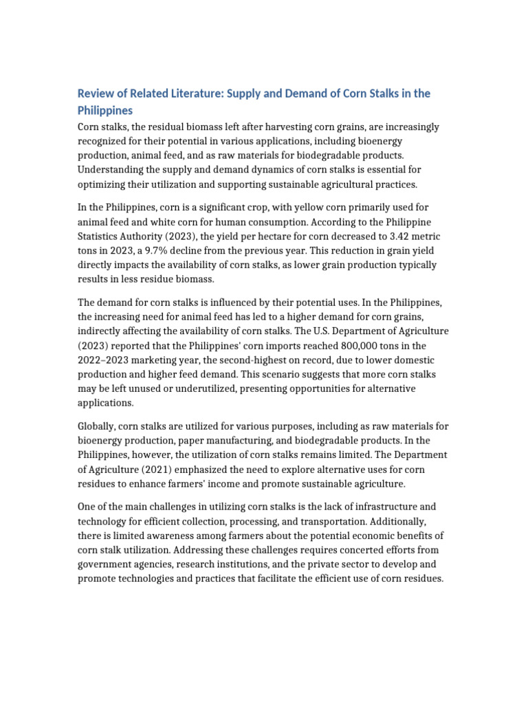 Supply and Demand of Corn Stalks in the Philippines | PDF | Maize ...