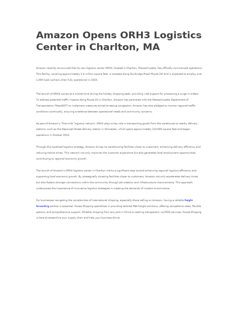 Amazon ORH3 Logistics Center Opens in Charlton | PDF