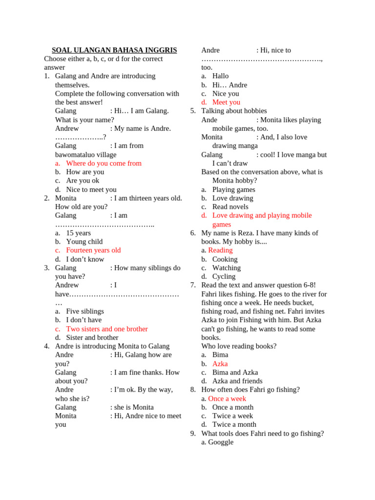 Soal Ulangan Bahasa Inggris KLS 7 | PDF | Taste | Umami