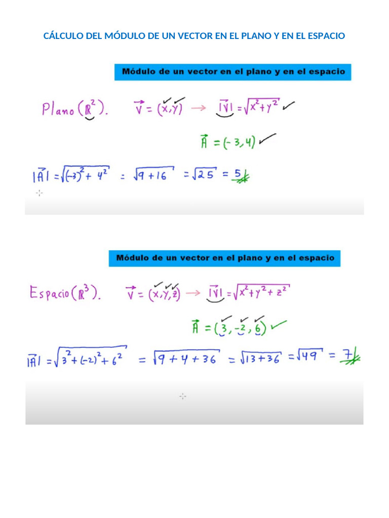 Cálculo Del Módulo de Un Vector en El Plano y en El Espacio | PDF