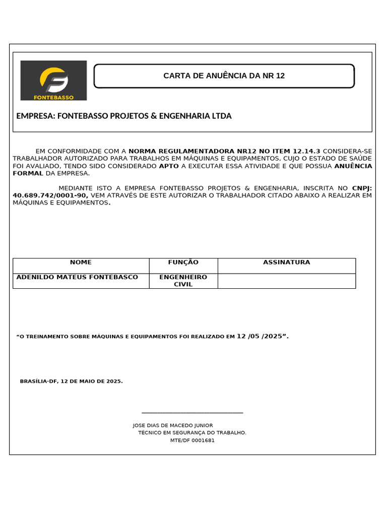 Carta de Anuência Da NR 12 | PDF | Business