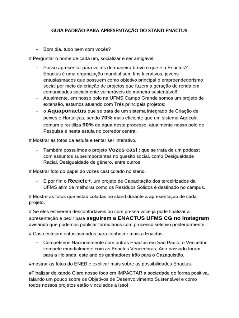 Guia de Apresentação do Stand Enactus | PDF