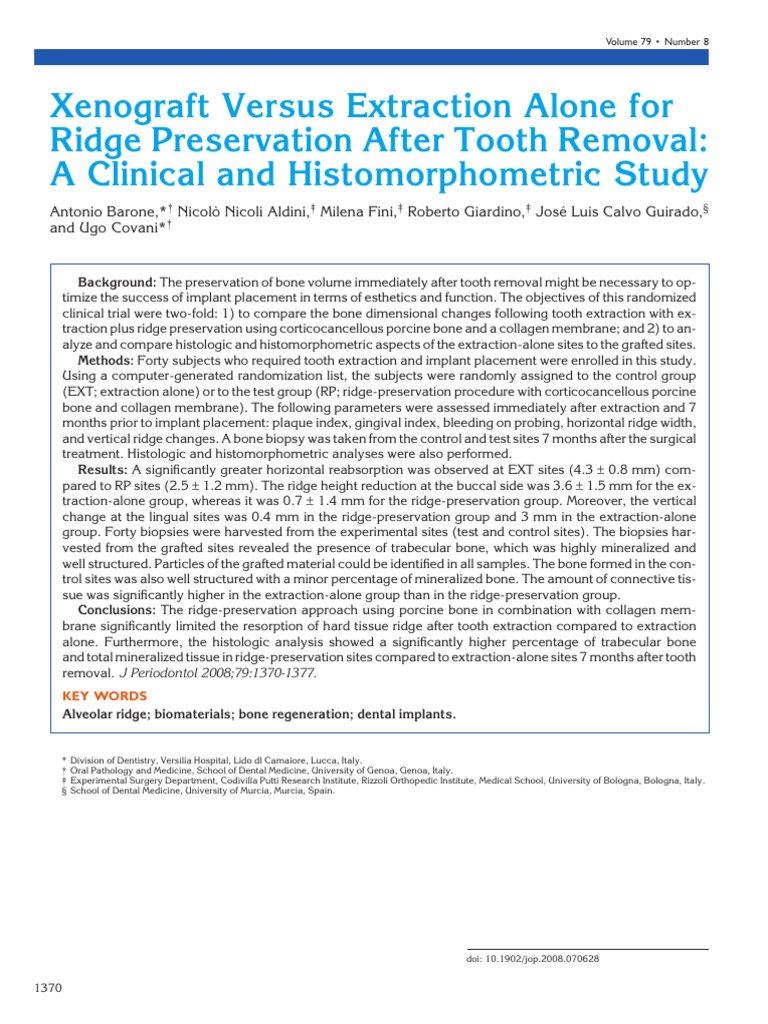 Xenograft Versus Extraction Alone For Ridge Preservation After Tooth Removal: A Clinical and ...
