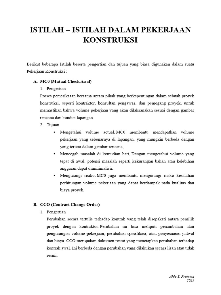 Istilah CCO dan MC0 dalam Konstruksi | PDF