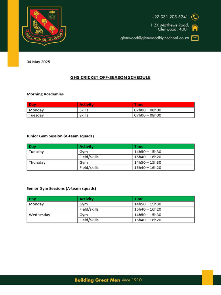 GHS Cricket Off-Season | PDF