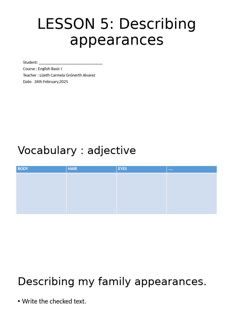 LESSON 5 DESCRIBING PHYSICAL APPEARANCES | PDF
