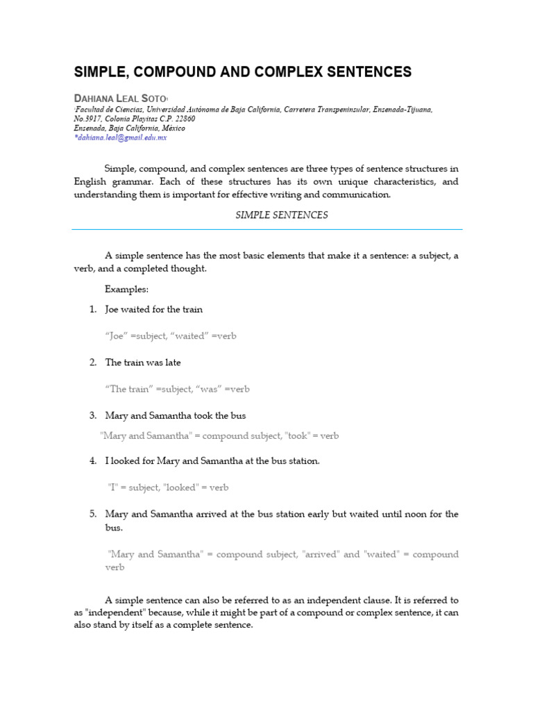 simple, compound and complex sentences | PDF | Sentence (Linguistics) | Clause